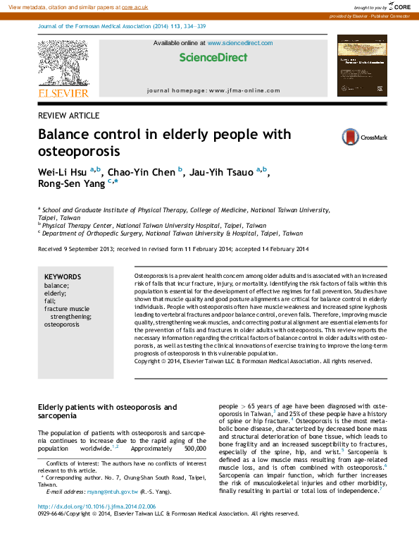 (PDF) Balance control in elderly people with osteoporosis