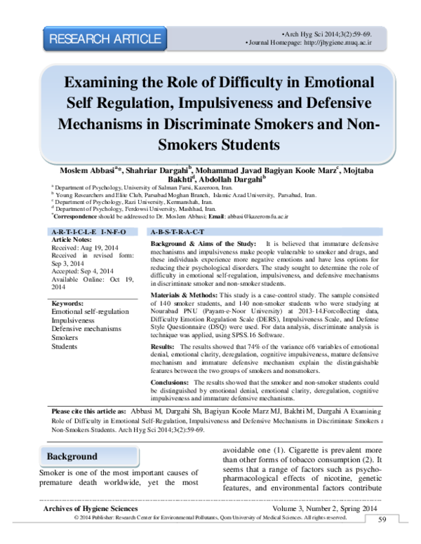 (PDF) Examining the Role of Difficulty in Emotional Self Regulation ...