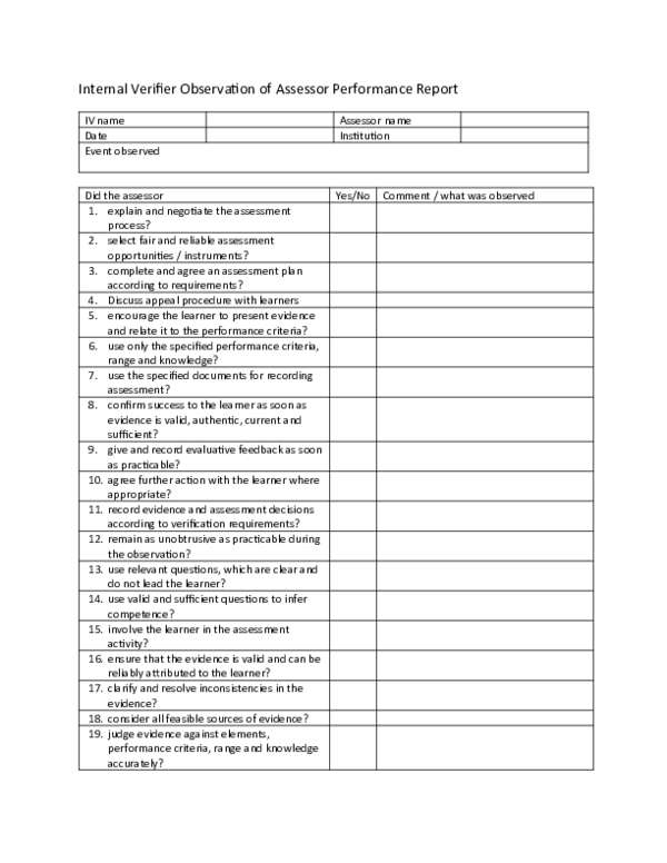 (DOC) Internal Verifier Observation of Assessor Performance Report