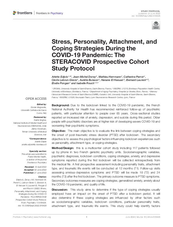(PDF) Stress, Personality, Attachment, and Coping Strategies During the ...