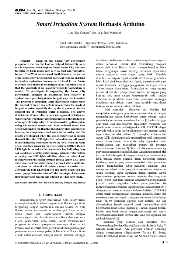Pdf Smart Irrigation System Berbasis Arduino
