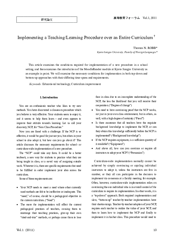 (PDF) Implementing a Teaching/Learning Procedure over an Entire ...