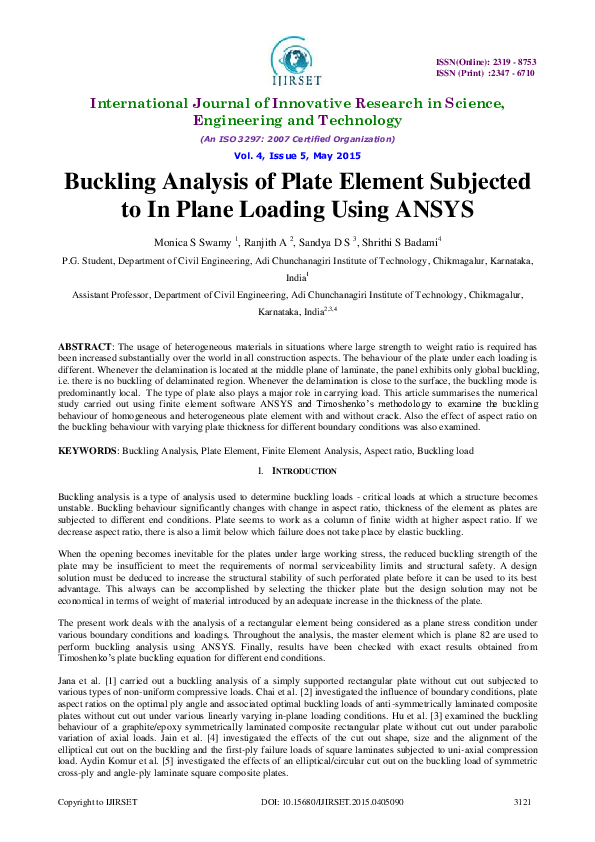 (PDF) Study on Behavior of Plate Element Subjected to Dynamic Loading using ANSYS