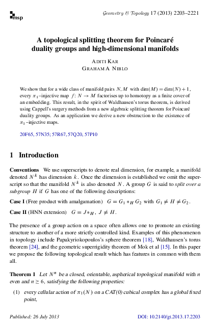 (PDF) A topological splitting theorem for Poincaré duality groups and ...