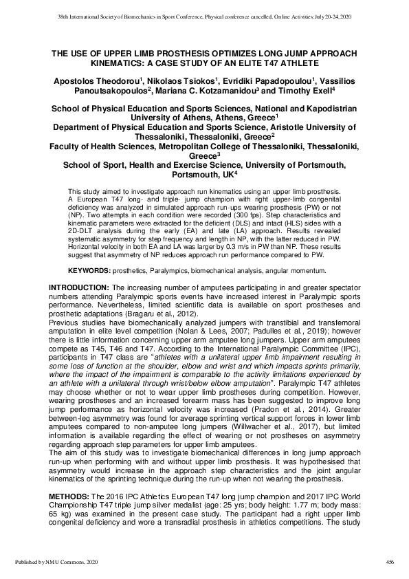 (PDF) The Use of Upper Limb Prosthesis Optimizes Long Jump Approach Kinematics: A Case Study of ...