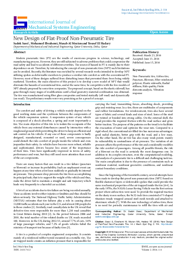 (PDF) New Design of Flat-Proof Non-Pneumatic Tire