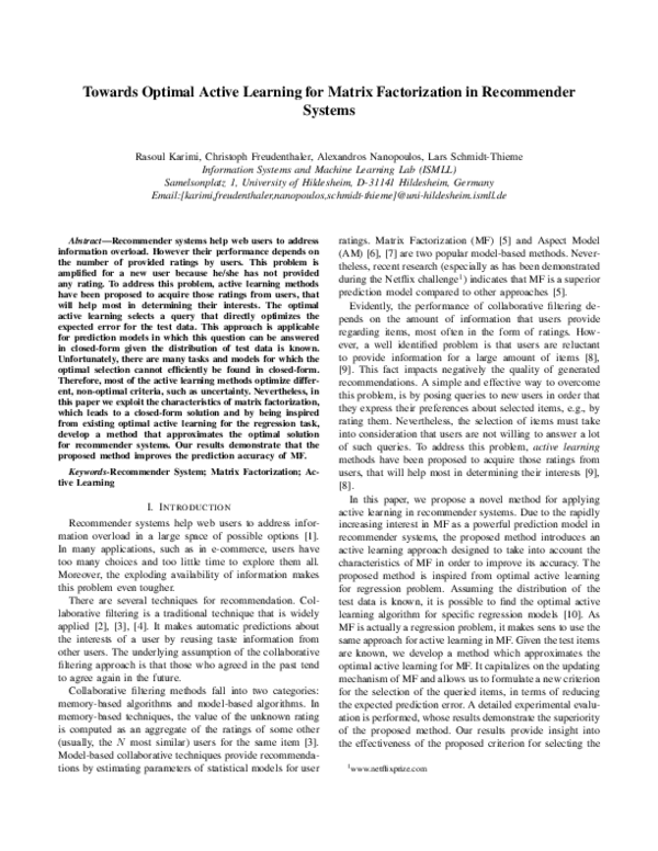 (PDF) Towards Optimal Active Learning for Matrix Factorization in ...