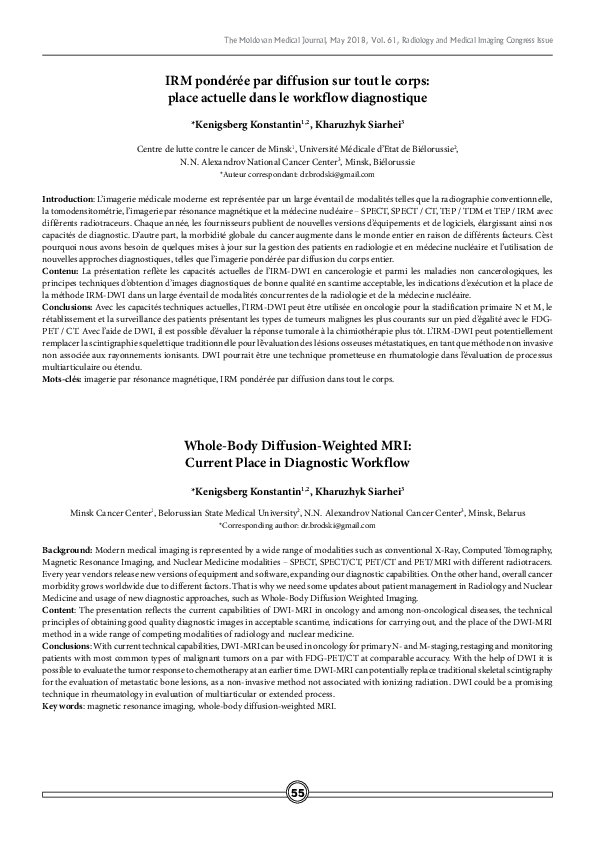 (PDF) Whole-body diffusion-weighted MRI: current place in diagnostic workflow