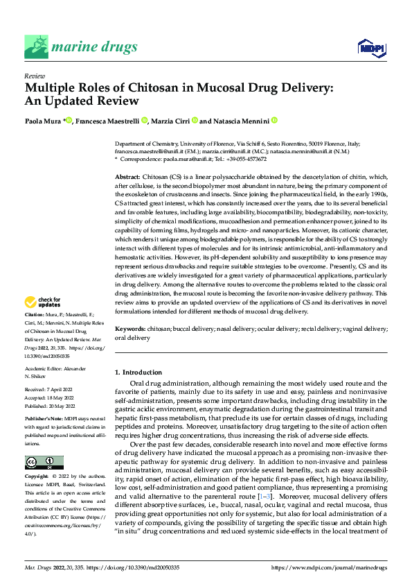(PDF) Multiple Roles of Chitosan in Mucosal Drug Delivery: An Updated Review