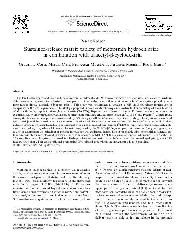 Pdf Metformin Sustained Release Tablets With Tabcd