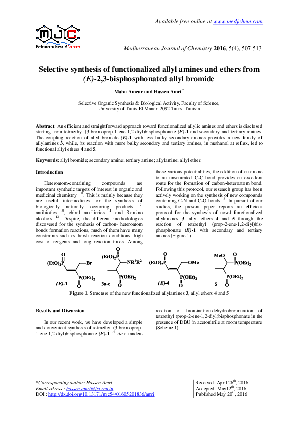 (PDF) Selective synthesis of functionalized allyl amines and ethers ...