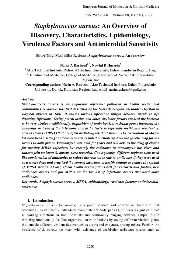 Pdf Staphylococcus Aureus An Overview Of Discovery Characteristics Epidemiology Virulence