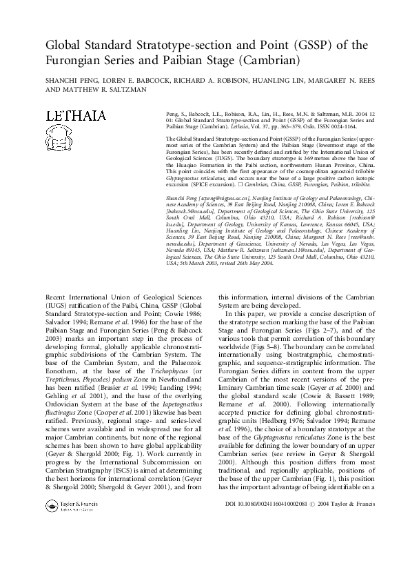 (PDF) Global Standard Stratotype-section and Point (GSSP) of the Furongian Series and Paibian ...