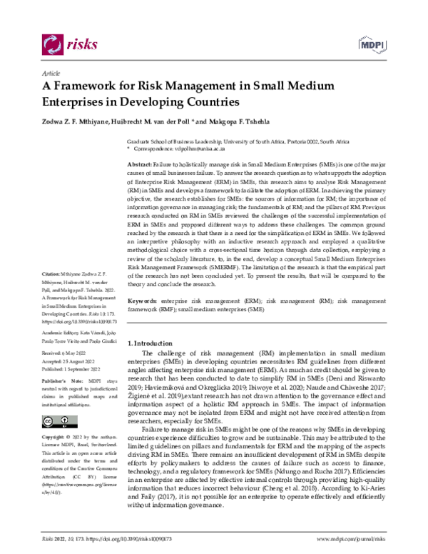(PDF) A Framework for Risk Management in Small Medium Enterprises in Developing Countries