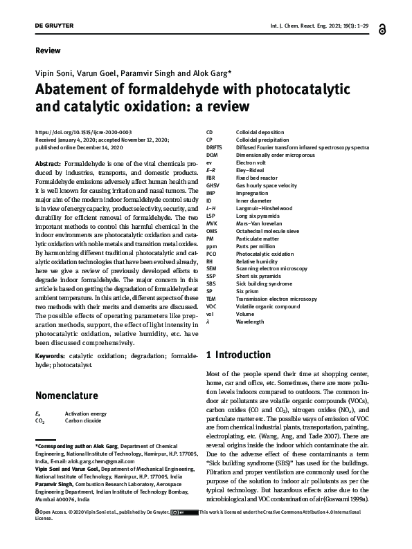 (PDF) Abatement of formaldehyde with photocatalytic and catalytic ...
