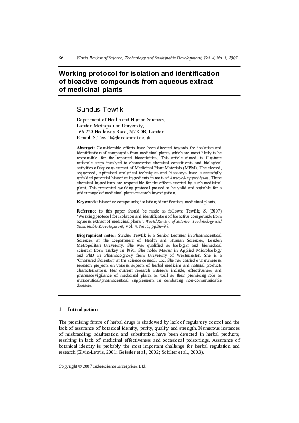 Pdf Working Protocol For Isolation And Identification Of Bioactive