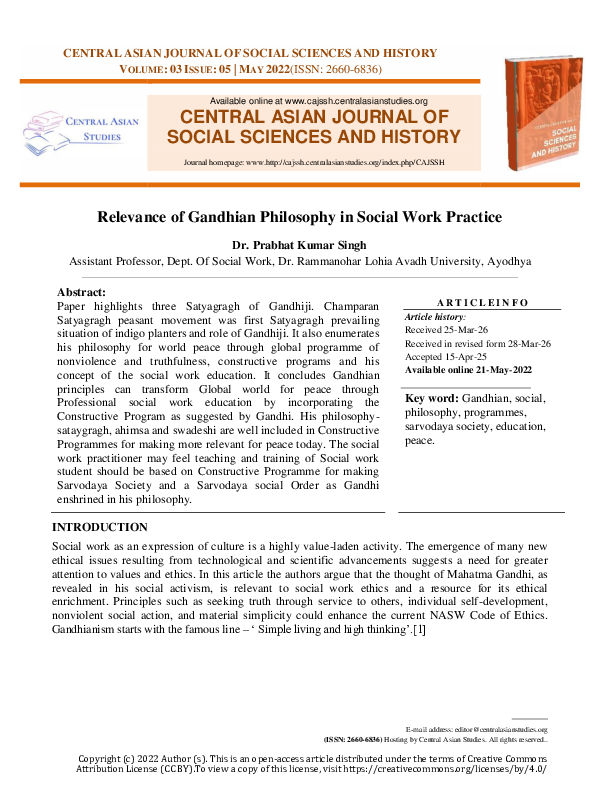 (PDF) Relevance of Gandhian Philosophy in Social Work Practice