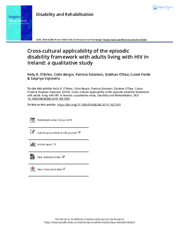 (PDF) Cross-cultural applicability of the episodic disability framework ...