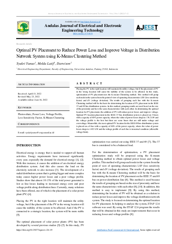 (PDF) Optimal PV Placement to Reduce Power Loss and Improve Voltage in Distribution Network ...