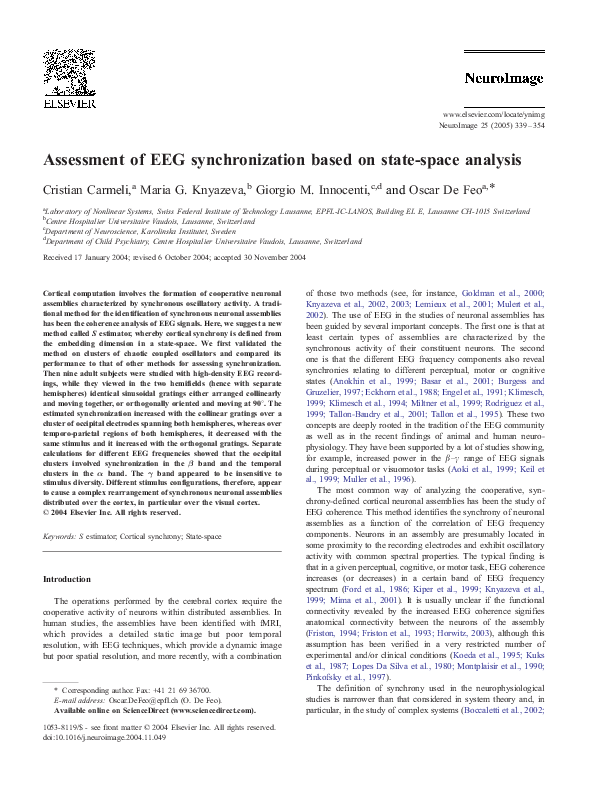 (PDF) Assessment of EEG synchronization based on state-space analysis