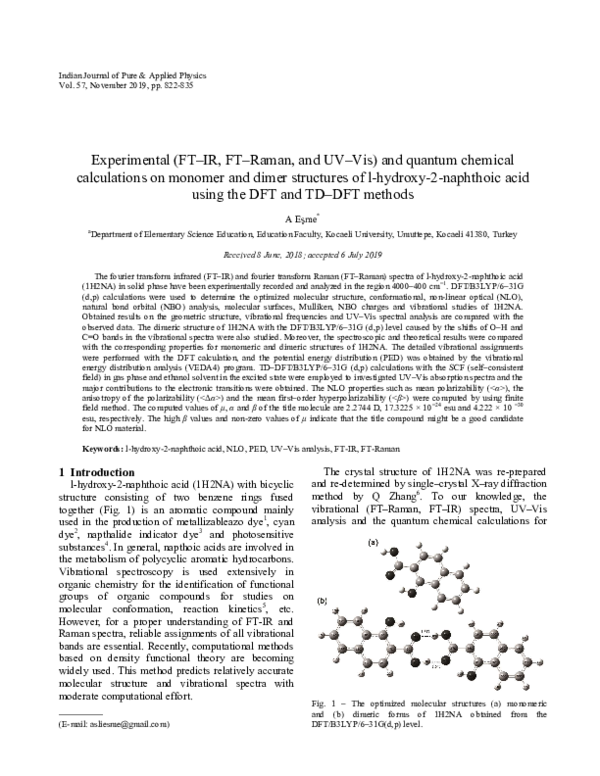 (PDF) Experimental (FT‒IR, FT‒Raman, and UV‒Vis) and quantum chemical calculations on monomer ...
