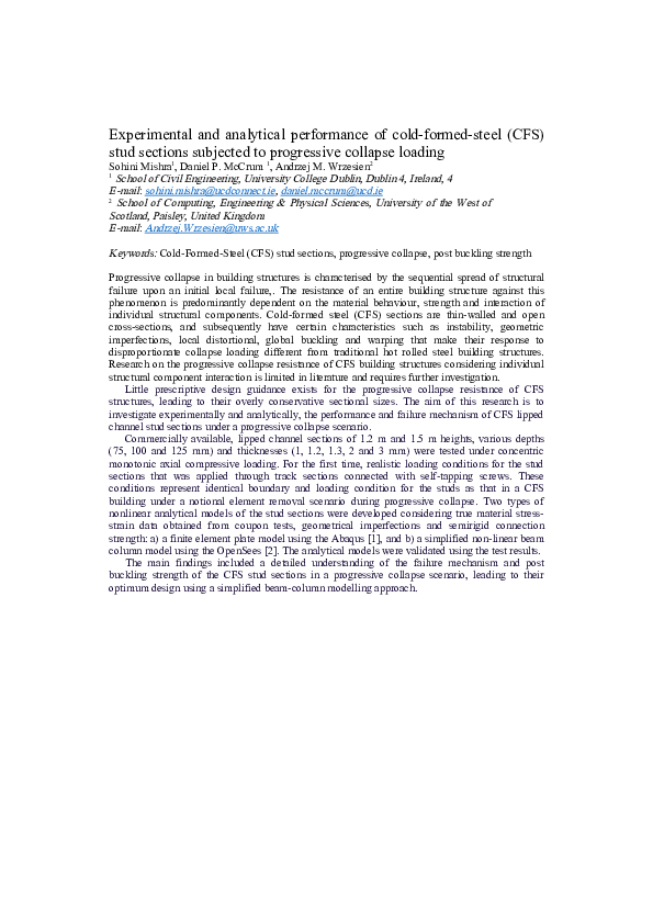 (DOC) Experimental and analytical performance of coldformed-steel (CFS ...