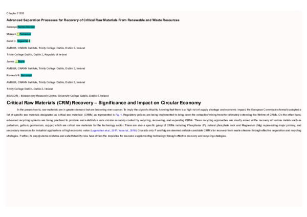 (PDF) Advanced Separation Processes for Recovery of Critical Raw ...