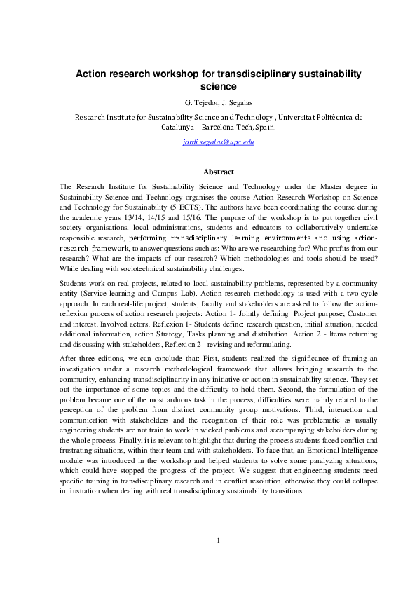 (PDF) Action research workshop for transdisciplinary sustainability ...