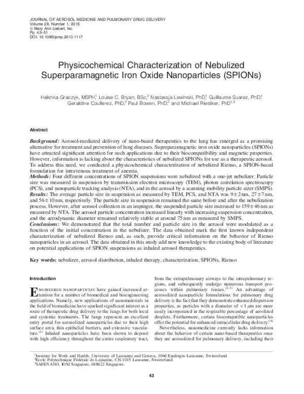 (PDF) Physicochemical Characterization of Nebulized Superparamagnetic Iron Oxide Nanoparticles ...