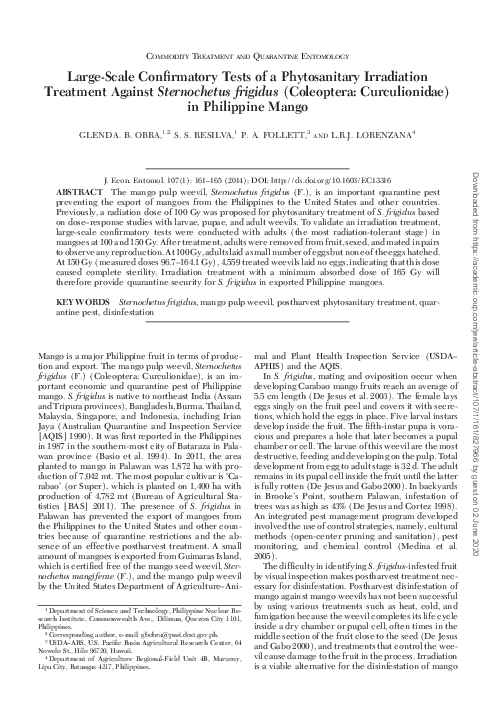 (PDF) Large-Scale Confirmatory Tests of a Phytosanitary Irradiation ...
