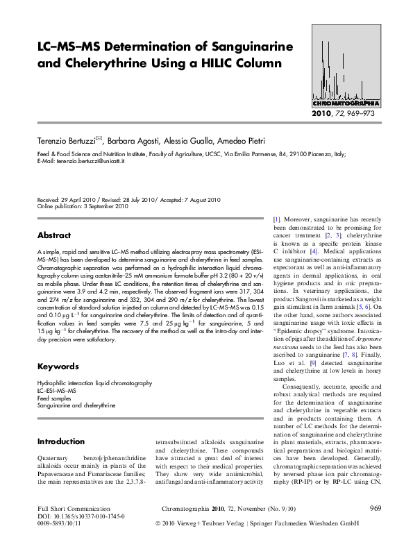 (PDF) LC–MS–MS Determination of Sanguinarine and Chelerythrine Using a ...