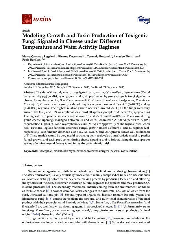 (PDF) Modeling Growth and Toxin Production of Toxigenic Fungi Signaled ...