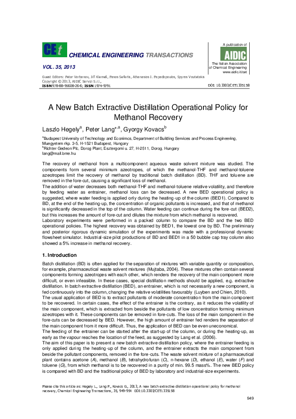 (PDF) A New Batch Extractive Distillation Operational Policy for ...