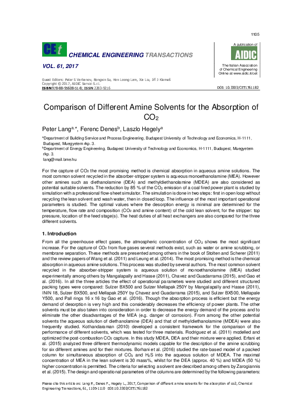 (PDF) Comparison of different amine solvents for the absorption of co2