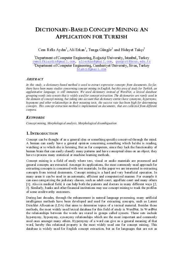 (PDF) Dictionary-Based Concept Mining : An Application for Turkish