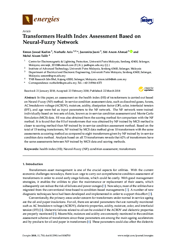 (PDF) Transformers Health Index Assessment Based on Neural-Fuzzy Network