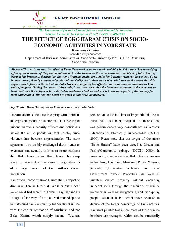 (PDF) The Effect of Boko Haram Crisis on Socioeconomic Activities in Yobe State
