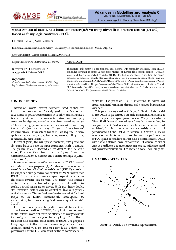 Pdf Speed Control Of Doubly Star Induction Motor Dsim Using Direct Field Oriented Control