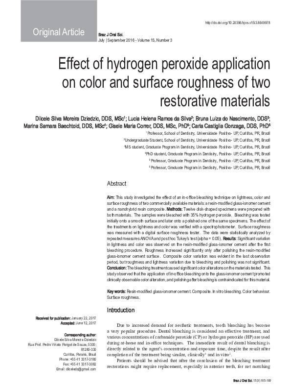 (PDF) Effect of hydrogen peroxide application on color and surface ...