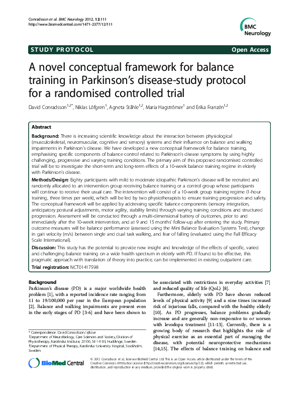 (PDF) A novel conceptual framework for balance training in Parkinson’s disease-study protocol ...