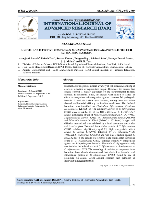 (PDF) A Novel and Effective Clostridium Bifermentans CPSS2 Against ...