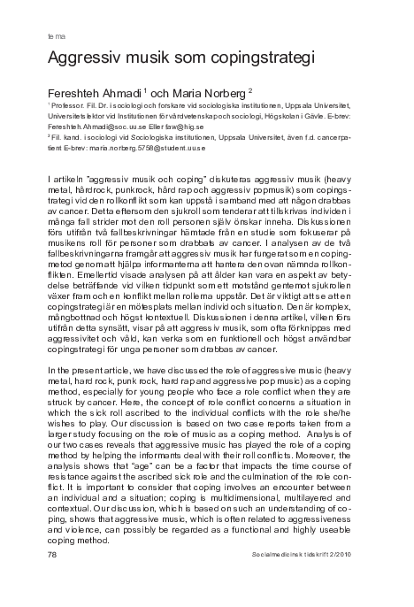 (PDF) Aggressiv musik som copingstrategi | Fereshteh Ahmadi - Academia.edu