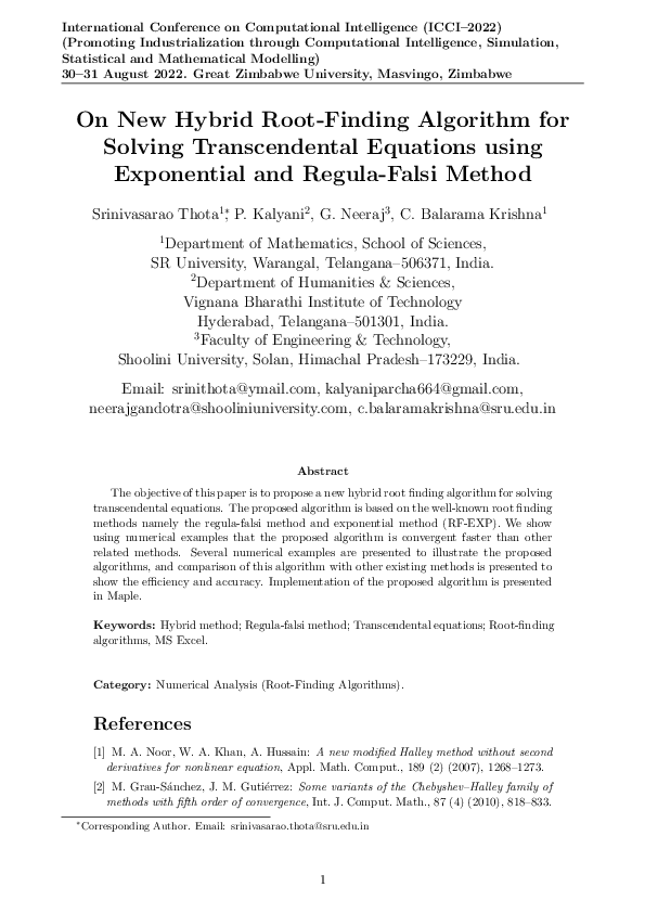 (PDF) On New Hybrid Root-Finding Algorithm for Solving Transcendental Equations using ...