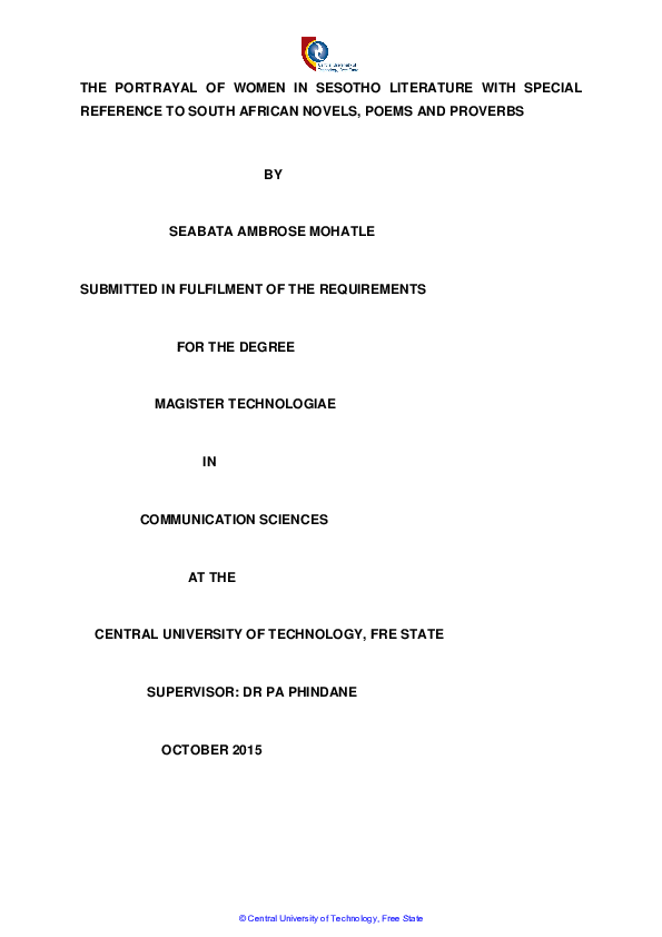 (PDF) The Portrayal of Women in Sesotho Literature with Special ...
