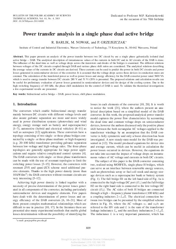 Pdf Power Transfer Analysis In A Single Phase Dual Active Bridge