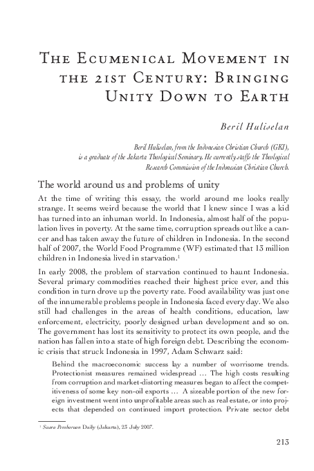 (PDF) The Ecumenical Movement in the 21st Century: Bringing Unity Down ...