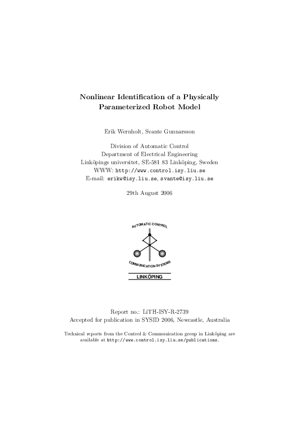 Pdf Nonlinear Identification Of A Physically Parameterized Robot Model 1