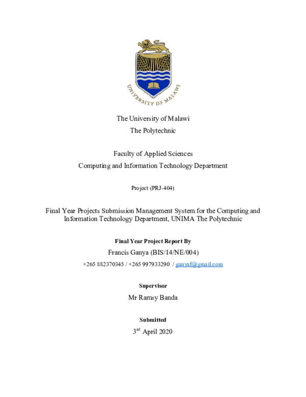 (PDF) Development of a Final Year Project Management System