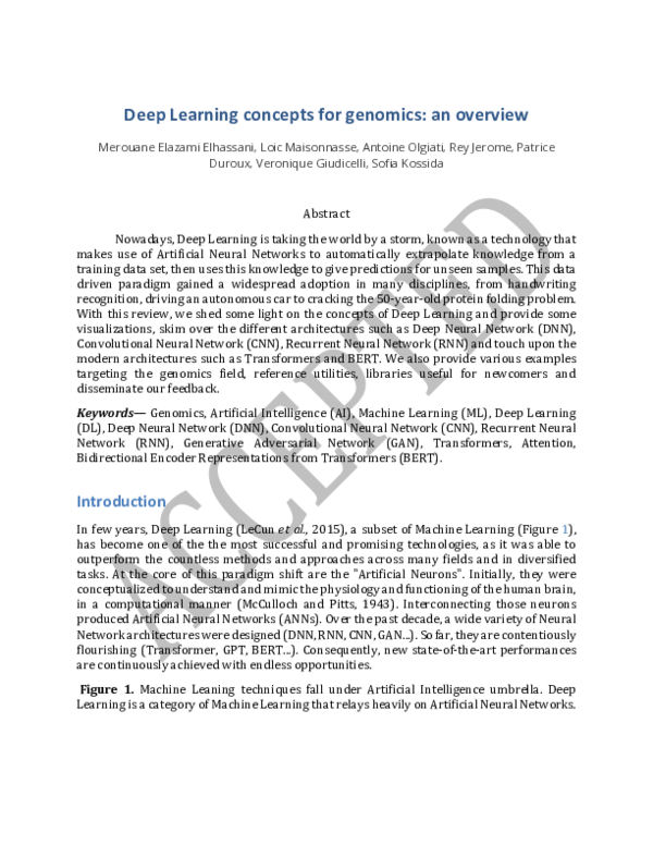 (PDF) Deep Learning concepts for genomics : an overview