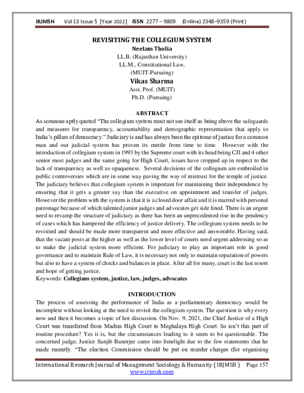 (PDF) REVISITING THE COLLEGIUM SYSTEM